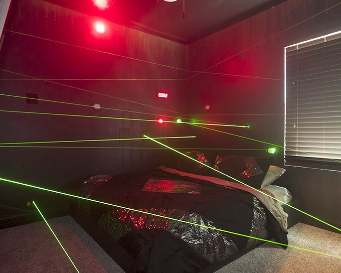 Enter the Laser Games Bedroom, where sleeping becomes a mission impossible adventure. Just getting to the bathroom without breaking a beam requires special agent skills!