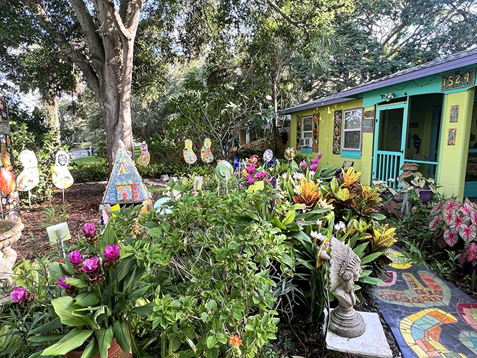 Mother Nature and human creativity engage in a friendly competition here, with flowers both real and mosaic creating a garden that blooms year-round.