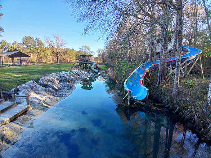 These slides understand that adults need recess too, launching swimmers into crystal waters with the kind of enthusiasm usually reserved for kids on summer vacation.