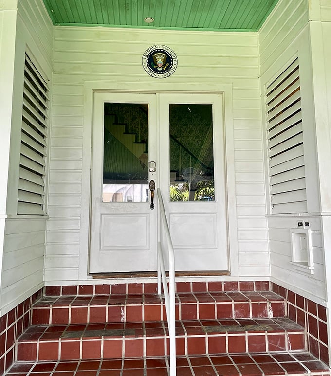 Presidential authority greets visitors at the entrance, where the official seal reminds you this wasn't just any vacation home &ndash; decisions that shaped nations were made here.