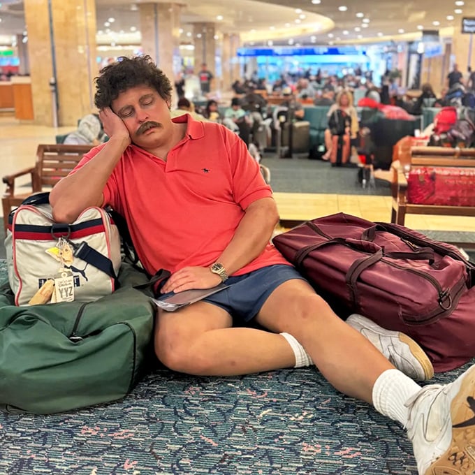 Hyper-realism at its finest &ndash; this isn't your average airport napper but a bronze masterpiece that fools even seasoned travelers.