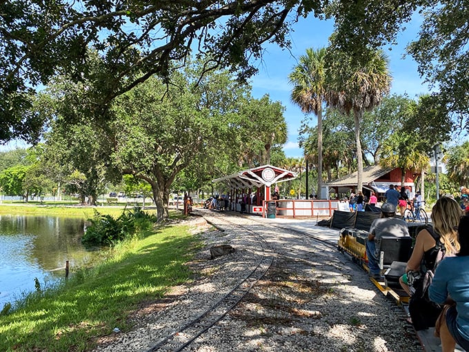 Families enjoy the scenic route around the park's tranquil pond. These mini locomotives may be small in stature, but they're giants in creating lasting memories.