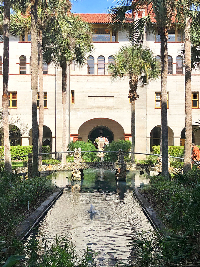 Talk about a scene-stealer. The courtyard water shines so beautifully, it almost makes the castle look shy.