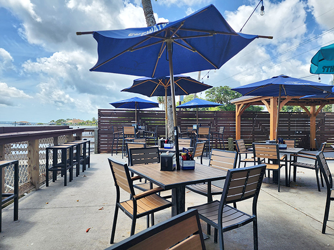 Pineda Inn's breezy deck offers the perfect perch for watching boats glide by while sipping something cold and tropical.