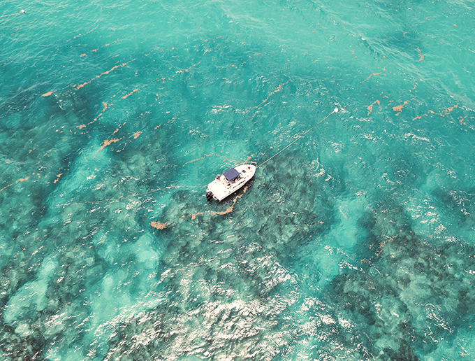 From above, boats dot the turquoise waters of John Pennekamp Coral Reef State Park, floating gateways to the underwater wonders below.