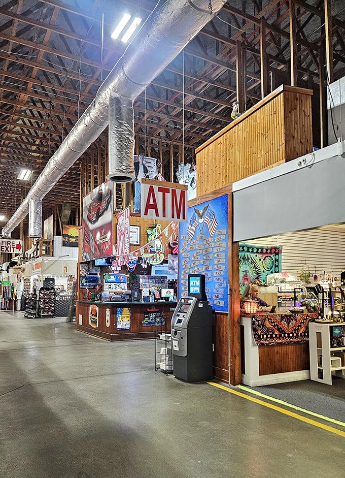 Inside, the cavernous ceiling and industrial charm create the perfect backdrop for treasure hunting adventures.