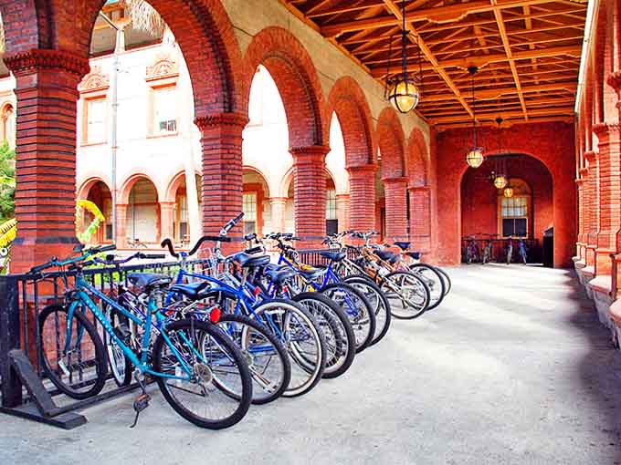 Even the bicycles at Flagler College look more sophisticated, parked beneath arches that whisper tales of Gilded Age extravagance.