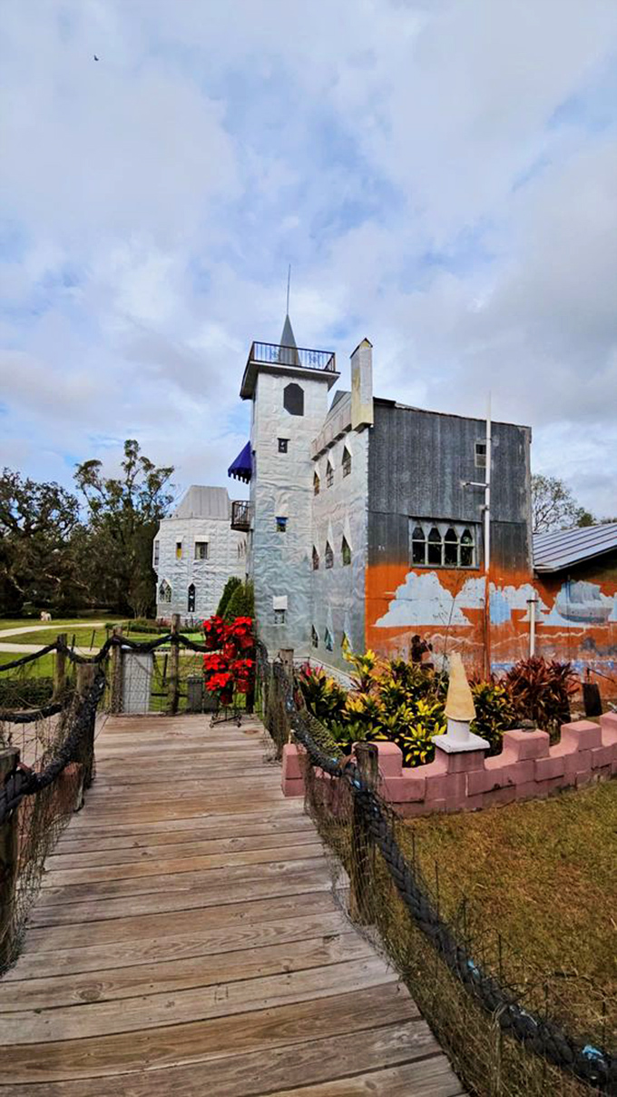 The castle's whimsical architecture creates a striking silhouette against Florida's blue skies &ndash; part fairy tale, part fever dream.