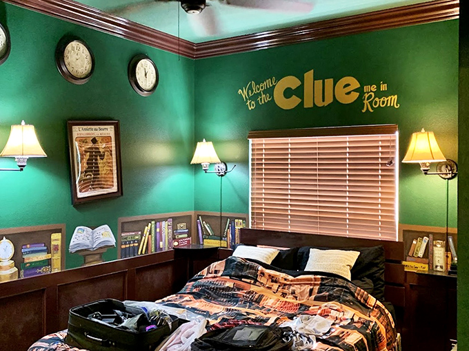 The Clue-themed bedroom transforms murder mystery into sweet dreams, with classic game elements that'll have you suspecting Colonel Mustard before bedtime.