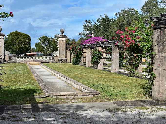 Weathered columns and manicured lawns prove that aging gracefully applies to architecture too, not just wine.