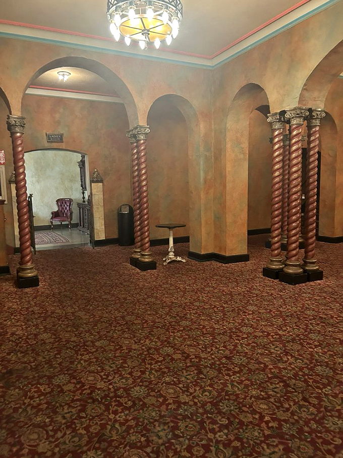 Twisted spiral columns and warm lighting in the lobby set the stage for an evening that's more event than mere entertainment.