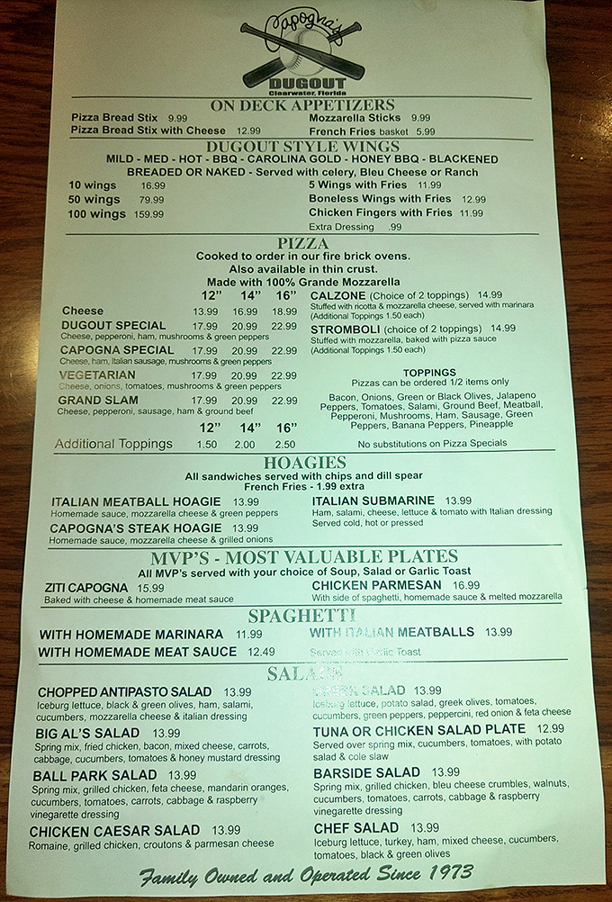 The menu reads like a love letter to Italian-American cuisine, with the legendary pizza burger stealing the spotlight among a cast of culinary stars.