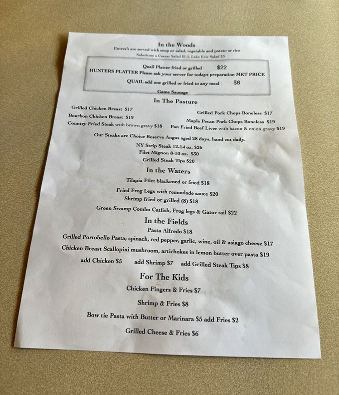 The menu reads like a love letter to regional American cuisine, organized by land, sea, and field &ndash; simplicity that belies culinary mastery.