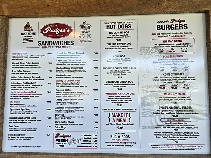 The menu board reads like a love letter to American comfort food classics &ndash; each item seemingly whispering, "Diet? What diet?"