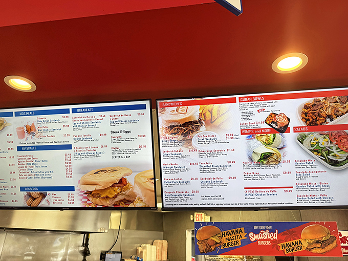 Decision paralysis has never been so delicious. The menu board showcases Cuban classics alongside innovative creations that'll have you planning your next visit.