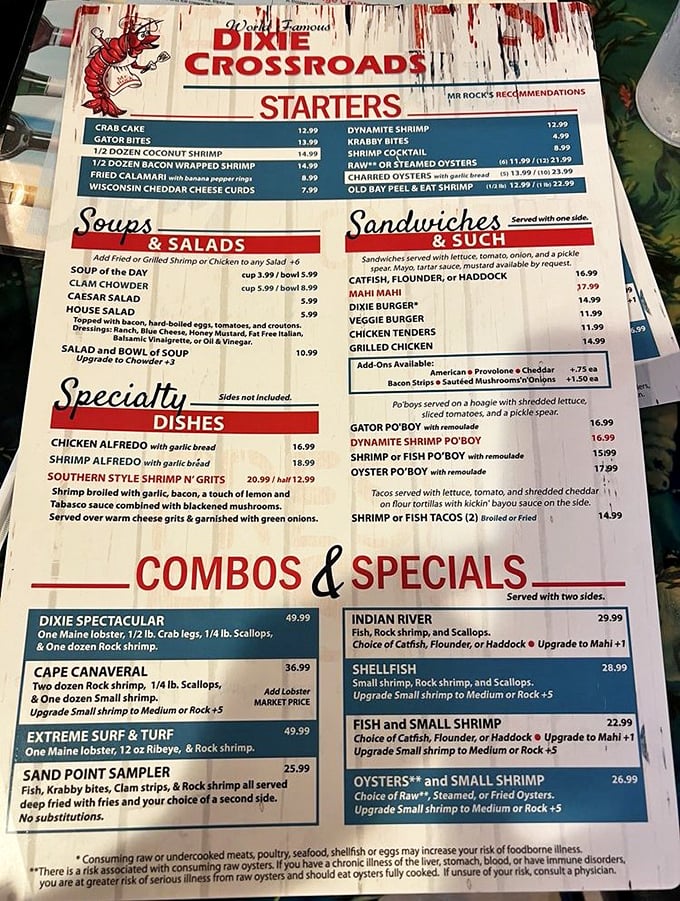 The menu reads like a love letter to Florida's waters, with rock shrimp stealing the spotlight among an impressive array of oceanic treasures.