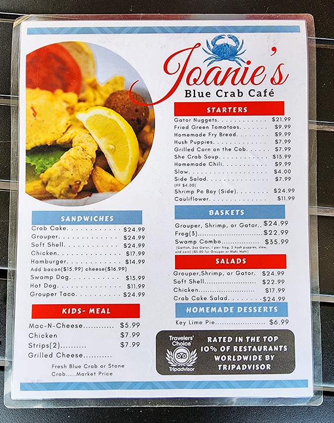 The menu at Joanie's reads like a love letter to the Everglades &ndash; from gator nuggets to blue crab, every dish celebrates what makes Florida unique.