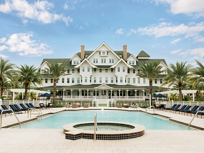 Where Gilded Age meets golden hour &ndash; the Belleview's pool area offers a refreshing dip with a side of historical elegance.