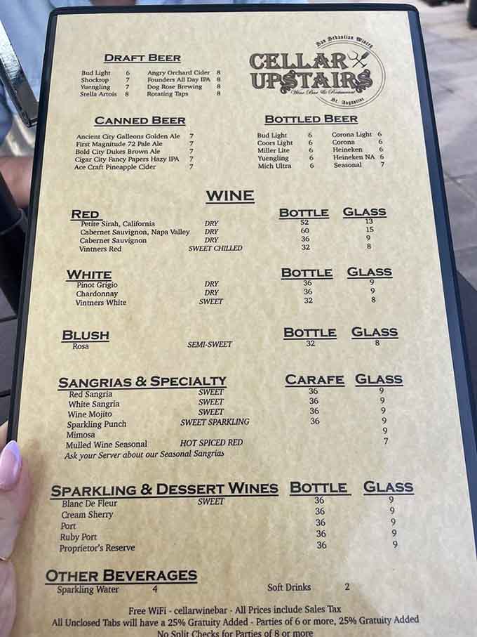 The drink menu offers everything from draft beer to sangria, because sometimes wine needs friends at the party too.