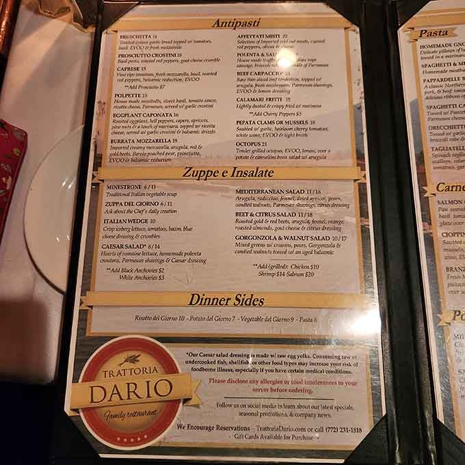 This menu is your passport to pasta perfection, featuring everything from classic antipasti to show-stopping entrees.