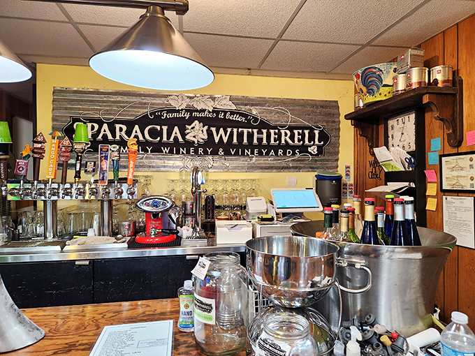 The cozy tasting bar welcomes visitors with its unpretentious charm &ndash; no wine snobbery here, just passionate people sharing their craft.