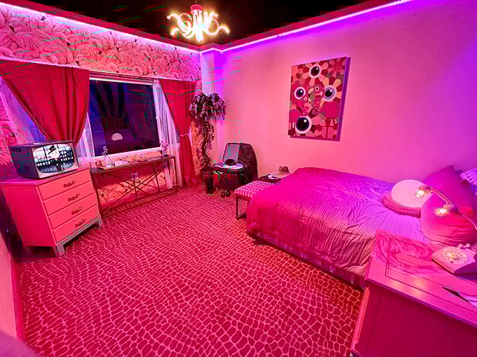 The Pink Room envelops visitors in a rosy monochromatic fantasy that would make Barbie's Dreamhouse look understated.