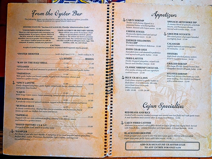 The menu reads like a love letter to the Gulf &ndash; from oyster preparations that would make Neptune jealous to those legendary blue crab claws.