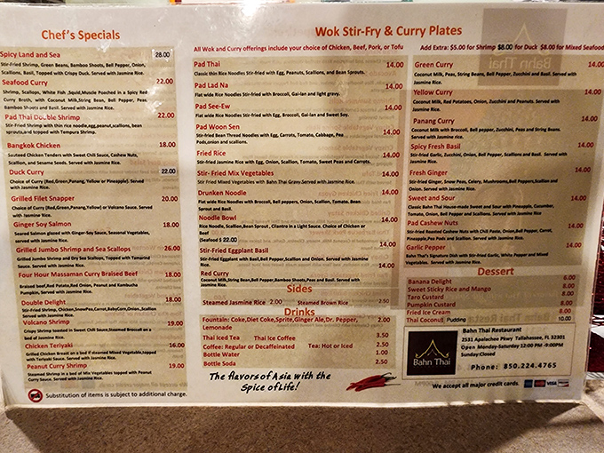 A treasure map of Thai delights awaits your perusal. Each item promises a different adventure for your taste buds.