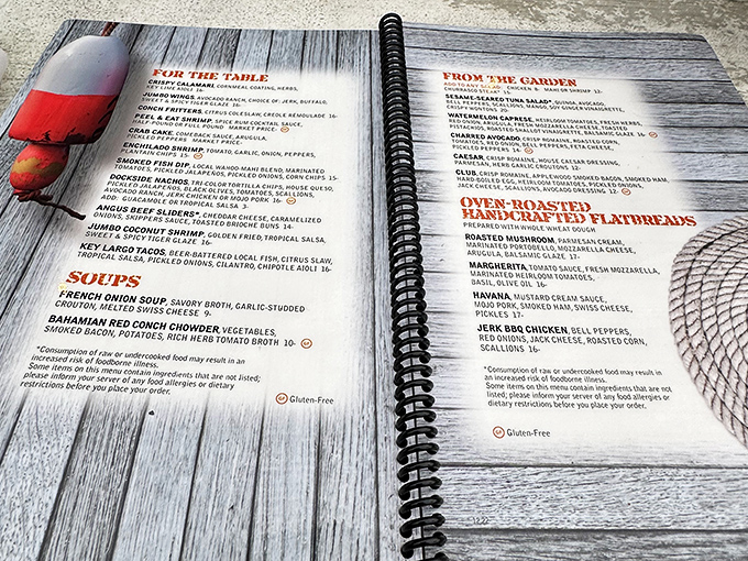 The menu reads like a love letter to Florida seafood, with each description promising flavors that capture the essence of Keys living.