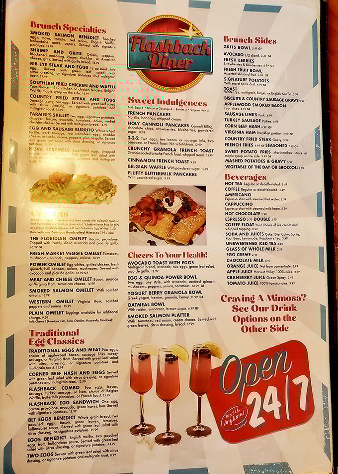 This menu isn't just reading material&mdash;it's a choose-your-own-adventure book where every ending is delicious. Breakfast all day is civilization's greatest achievement.