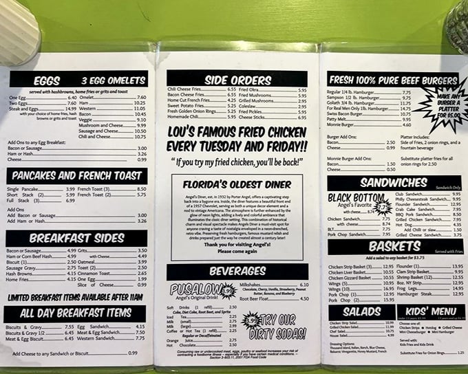 The menu board tells a story of comfort food perfection &ndash; breakfast all day and famous fried chicken twice weekly.