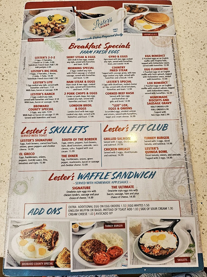 The breakfast menu at Lester's reads like a love letter to morning indulgence, with everything from towering pancake stacks to skillets that could feed a small army.