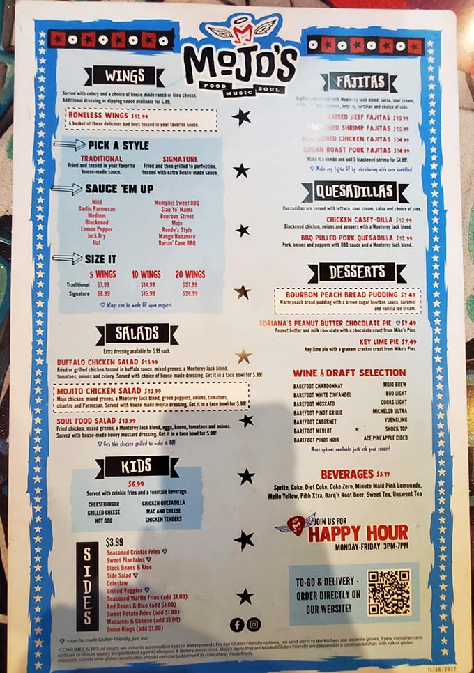 A roadmap to flavor town! From signature wings to the legendary Crazy Cuban, this menu hits all the right notes for hungry music lovers.