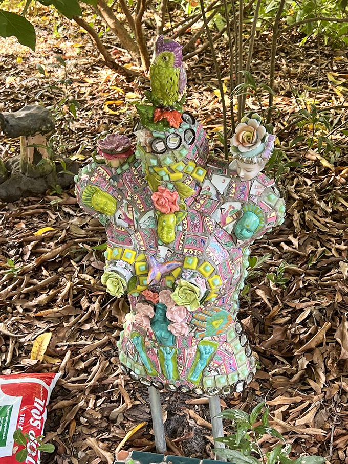 This isn't just a sculpture &ndash; it's a conversation piece that combines whimsy and craftsmanship, proving broken dishes can have a spectacular second act.