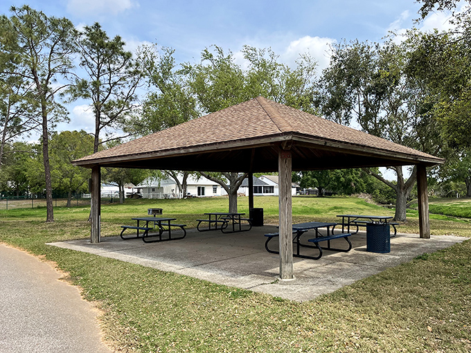 Shade seekers' sanctuary: This rustic pavilion offers respite from Florida's enthusiastic sunshine, perfect for family picnics or catching your breath between adventures.