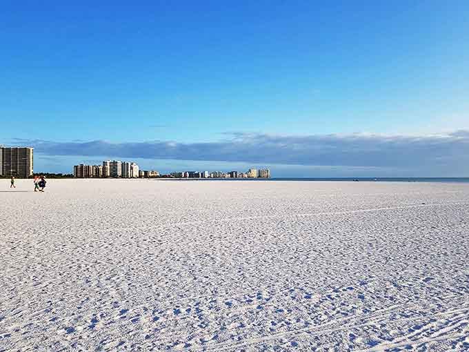 Soft white sand that feels like powdered sugar between your toes – nature's stress relief therapy.