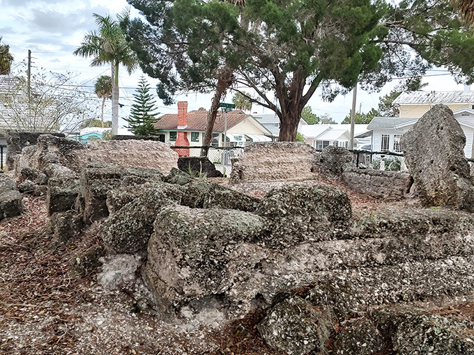 Crumbling tabby walls tell silent stories of frontier Florida, where Dr. Braden's ambitious vision still stands despite centuries of weather and time.