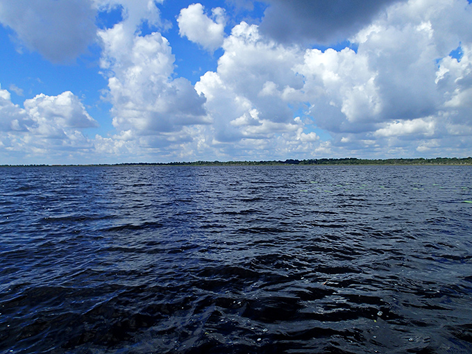 The deep blues of East Lake Toho ripple under Florida's endless sky, a canvas constantly changing with the whims of wind and light.