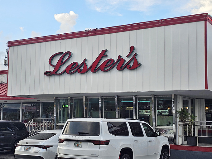 Lester's Diner's bold white building with red trim makes a statement in Fort Lauderdale, just as it has for generations.