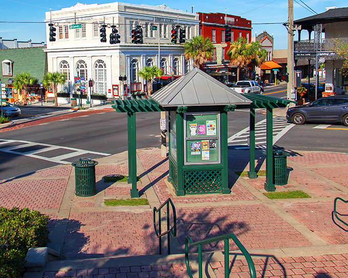 Mount Dora's charming downtown features colorful storefronts and wide sidewalks, making it ideal for families exploring on foot.