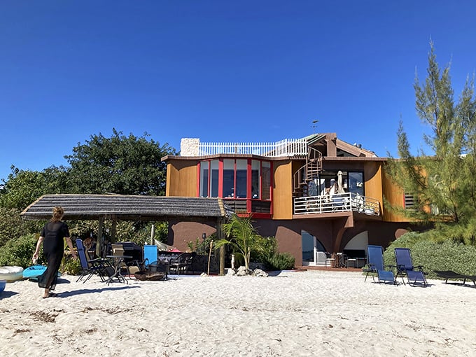 Architectural whimsy meets beachfront living at this unique waterfront home, where every sunset feels like a private show.
