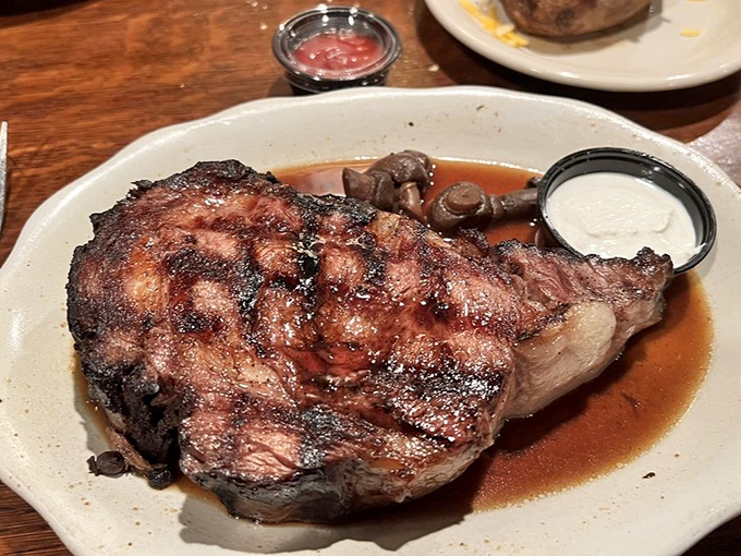 This isn't just prime rib&mdash;it's a masterpiece of char-grilled perfection, swimming in its own flavorful juices with horseradish cream standing by.