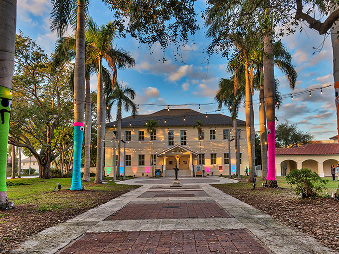 Cornell Art Museum transforms a historic building into a cultural haven, where palm trees stand sentinel over artistic treasures.