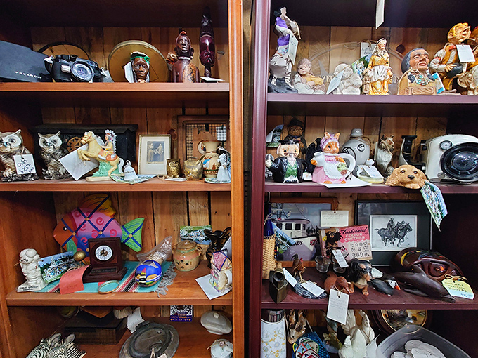 Shelves overflow with figurines that have seen better decades &ndash; each one silently judging your own home d&eacute;cor choices.