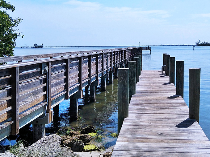 This wooden pier stretches toward the horizon, inviting fishermen and dreamers alike to venture just a bit further.