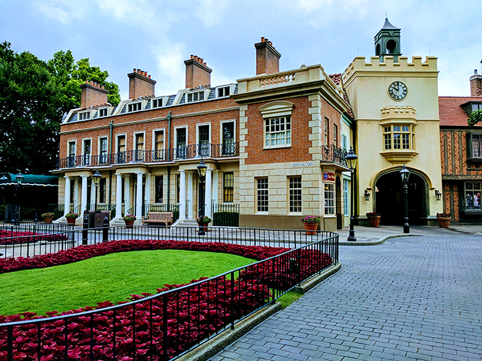 Georgian elegance meets Disney magic in this stately building. The brickwork and columns would make Jane Austen feel right at home for afternoon tea.