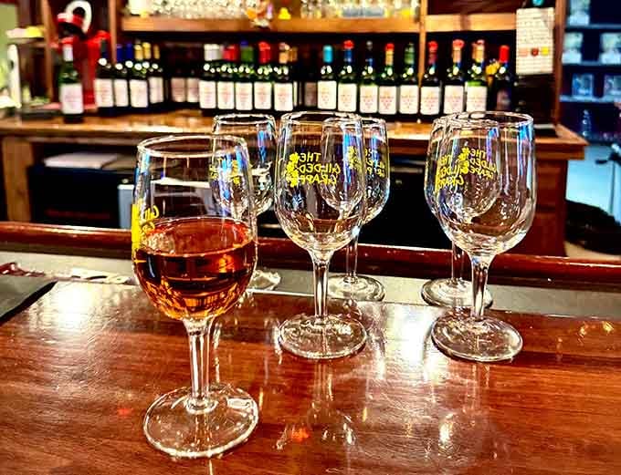Glasses lined up like soldiers ready for duty, each one promising a different journey for your taste buds to enjoy.