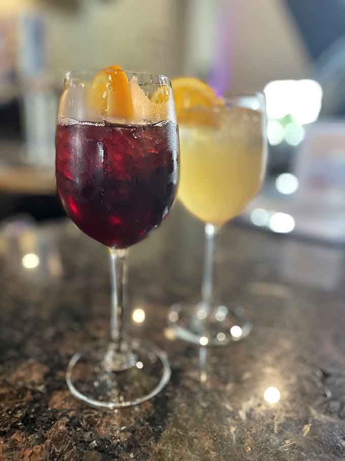 Sangria so pretty you almost don't want to drink it, but then you remember it's sangria and that hesitation lasts about two seconds.