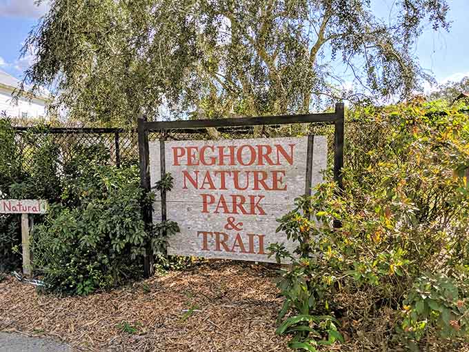 The park's signage stands proud and clear, because getting lost in nature is only fun when you're doing it on purpose.