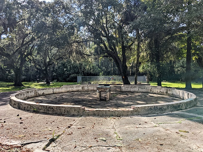 Nature slowly reclaims what was once the crown jewel of the property &ndash; a grand circular pool where the elite floated their troubles away.